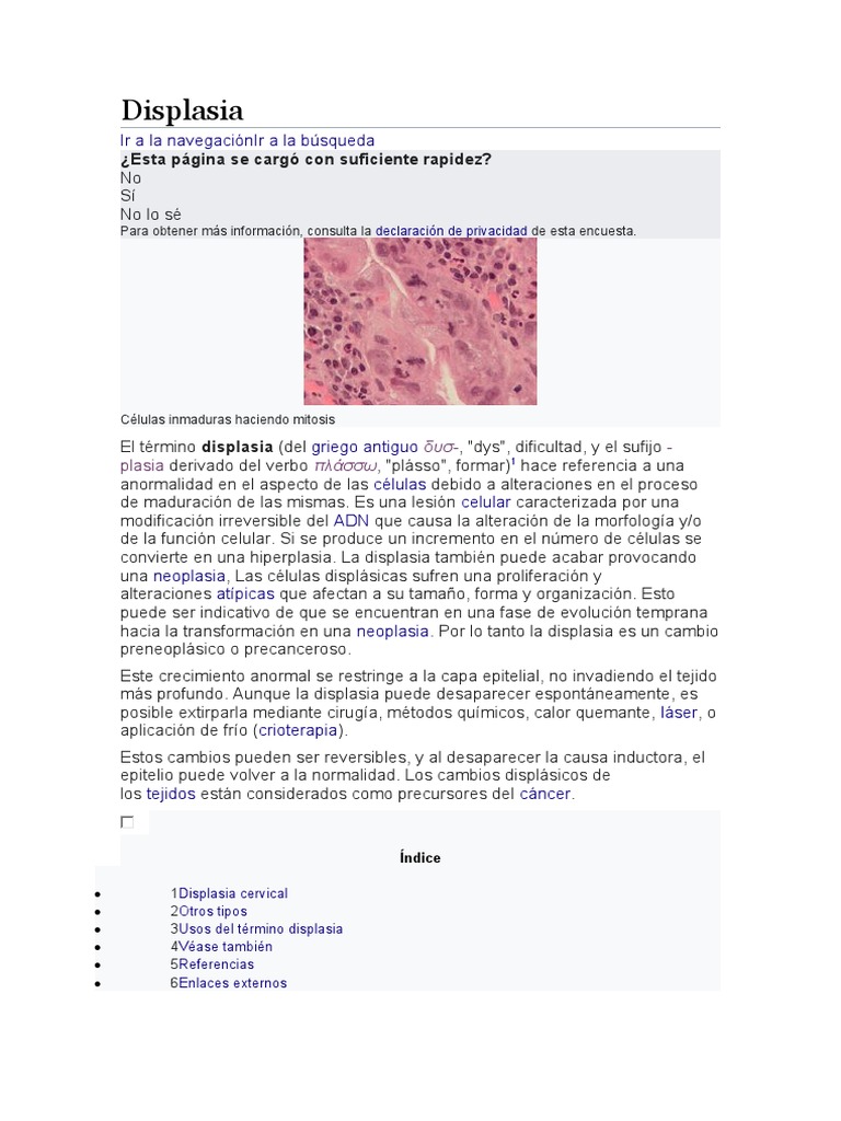 Displasia | PDF | Enfermedades y trastornos humanos | Medicina CLINICA