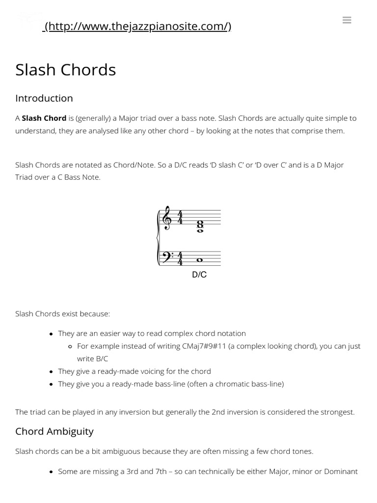 Slash Chords - The Jazz Piano Site | PDF | Chord (Music) | Elements Of ...