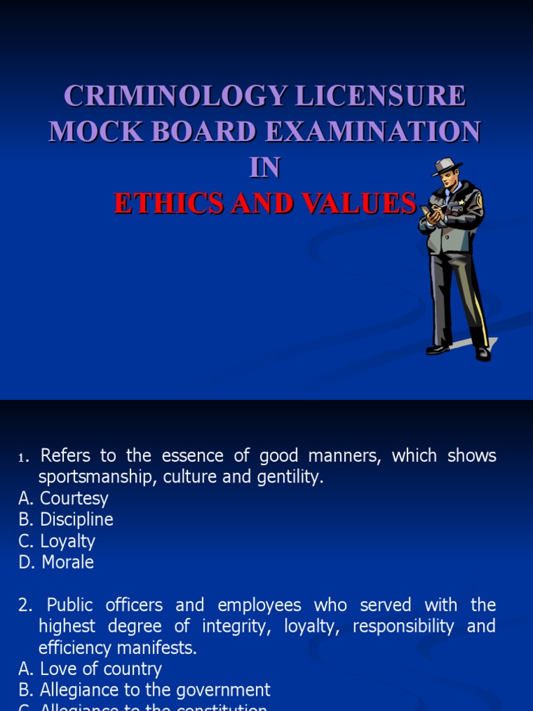 Criminology Licensure Mock Board Examination IN Ethics and Values | PDF ...