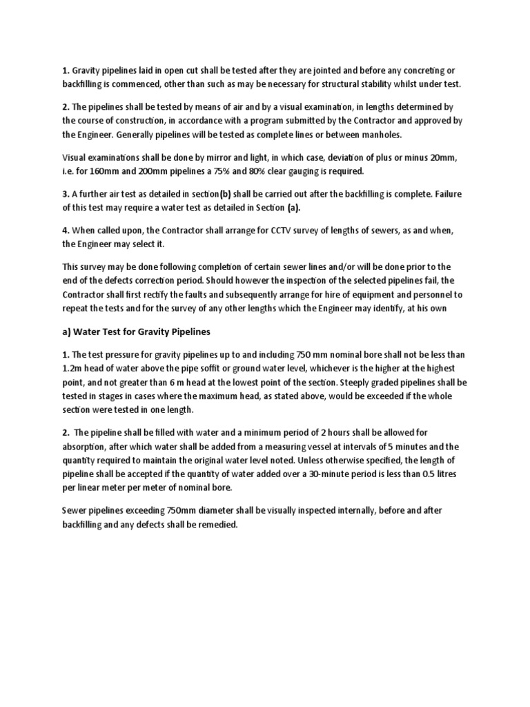 A) Water Test For Gravity Pipelines | PDF | Pipeline Transport ...
