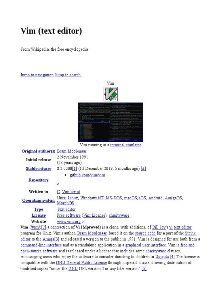Vim (Text Editor) : Original Author(s) Bram Moolenaar | PDF | Software ...