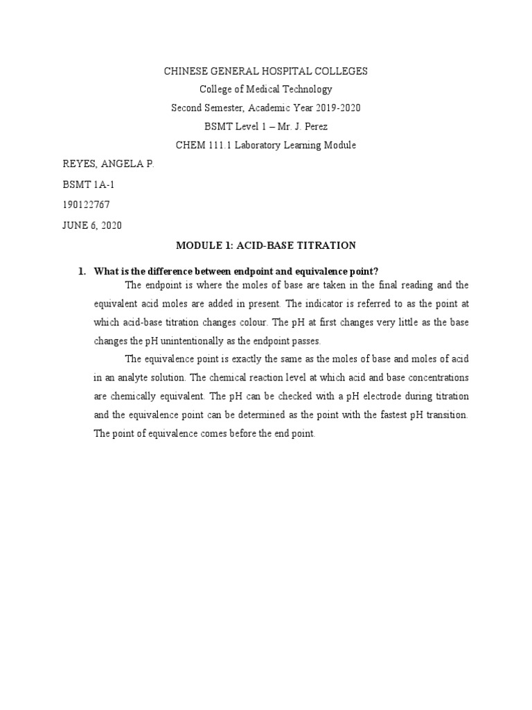 Module 1: Acid-Base Titration 1. What Is The Difference Between ...