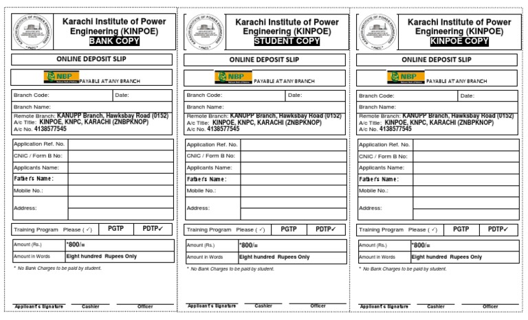 NBP Online Deposit Slip for KINPOE | PDF | Banking | Financial Services
