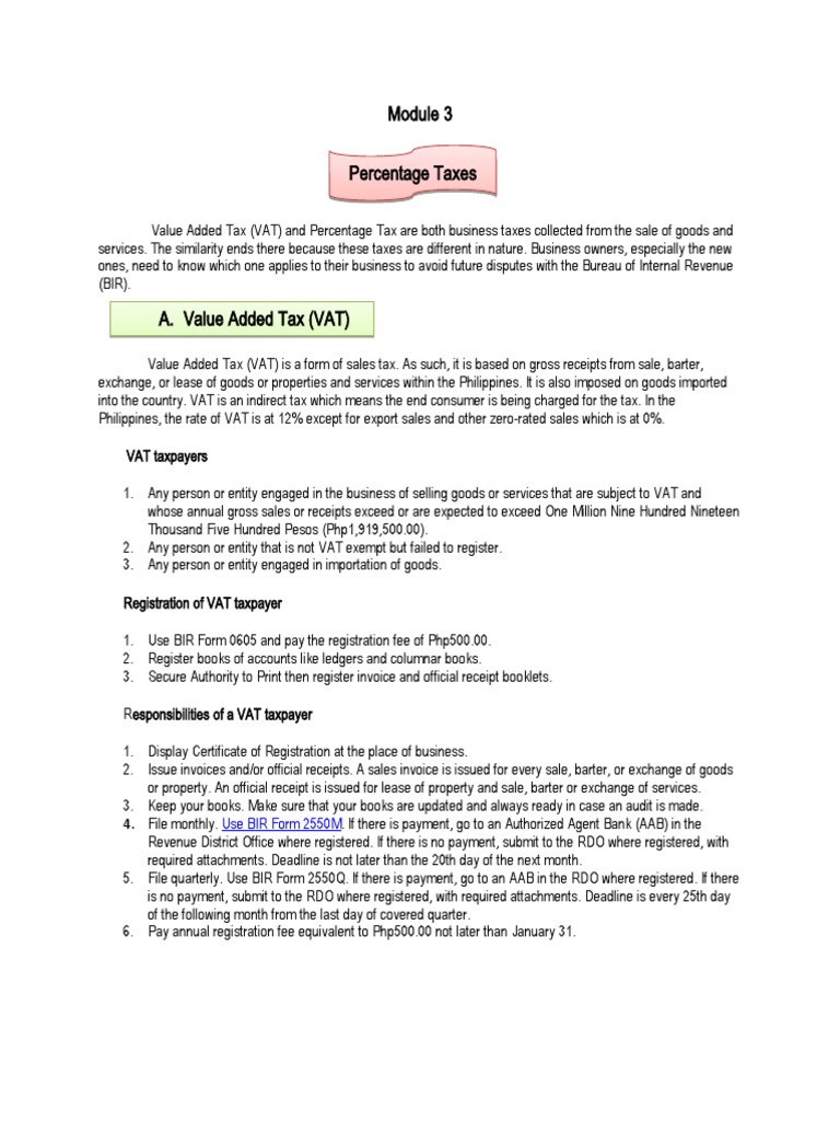 Percentage Taxes: Use BIR Form 2550M | PDF | Value Added Tax ...