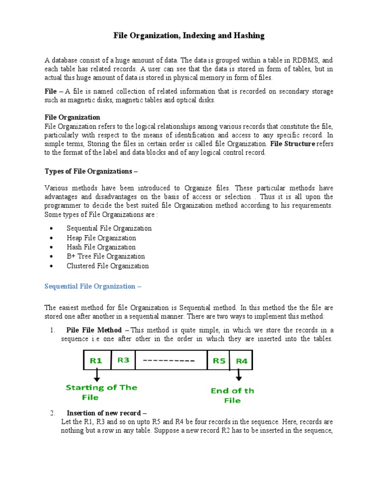 DBMS - File Organization, Indexing and Hashing Notes | PDF | Database ...