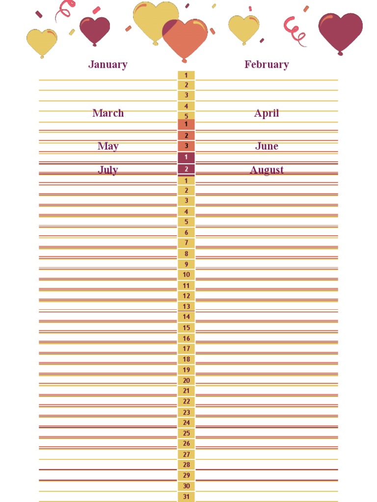 Monthly calendar with days numbered | PDF