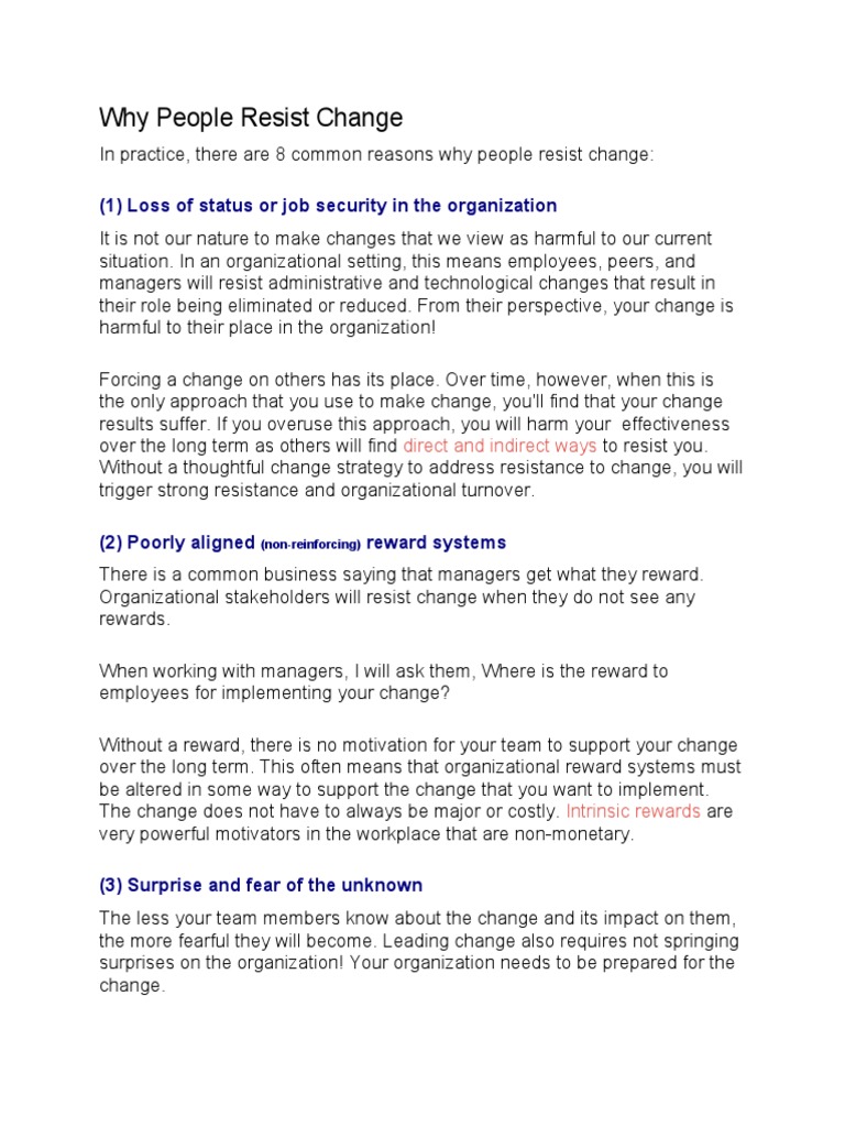 Understanding Resistance to Change | PDF | Change Management | Reward ...