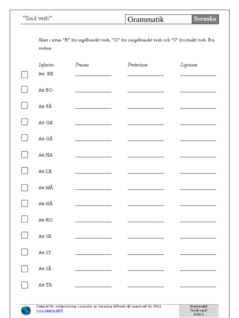 Små Verb Övning 2011 | PDF