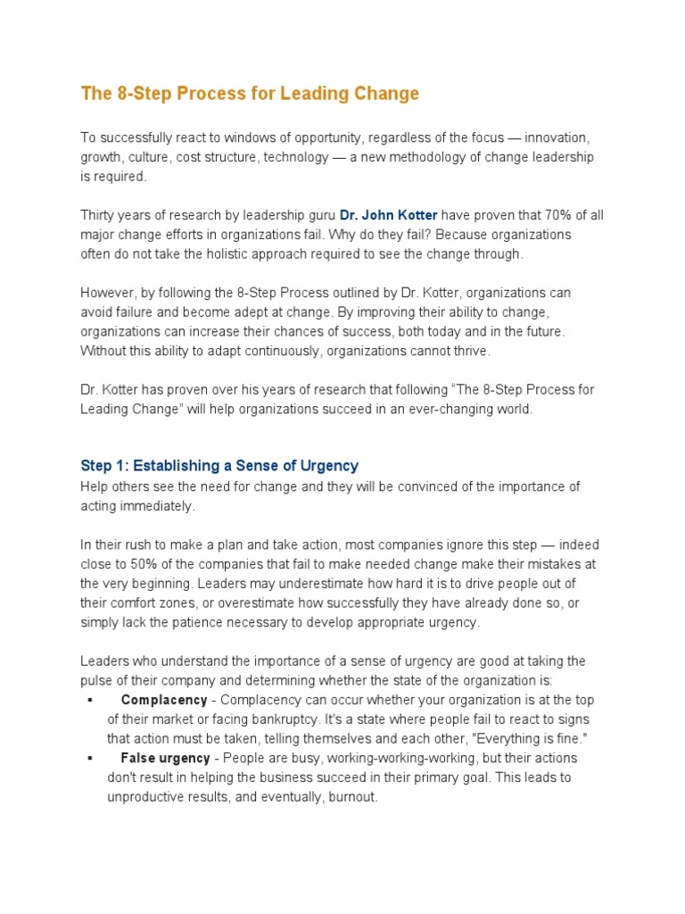 8-Steps - The 8-Step Process For Leading Change | PDF | Leadership | Goal