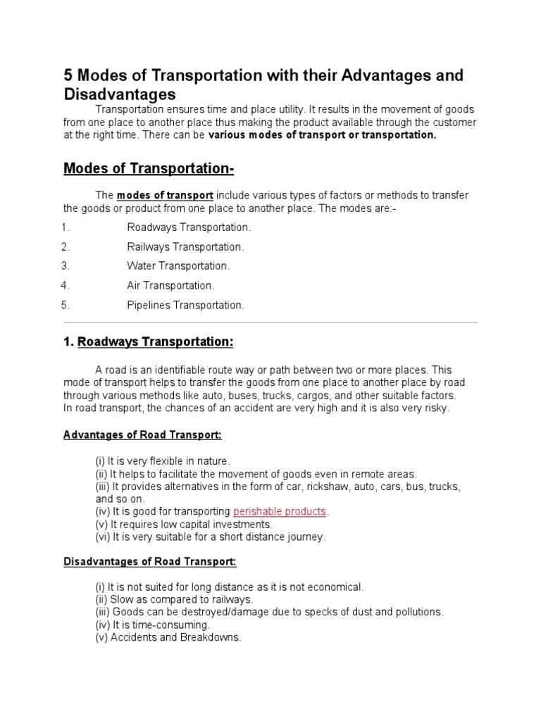5 Modes of Transportation With Their Advantages and Disadvantages | PDF ...
