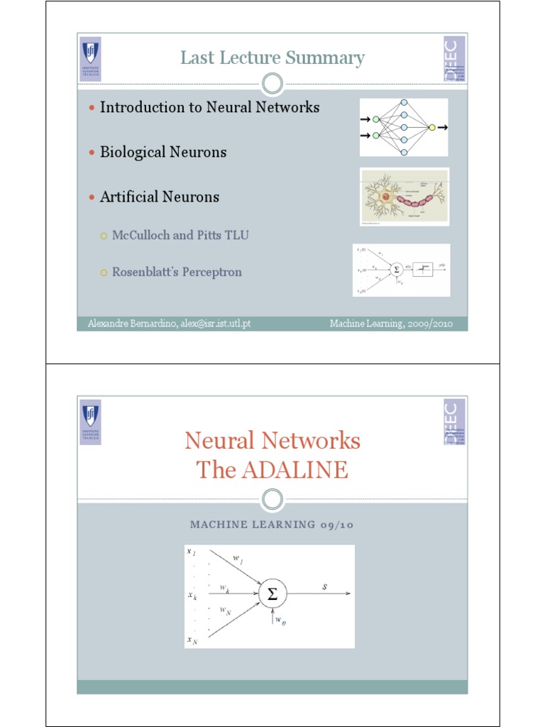 Neural Networks The Adaline: Last Lecture Summary | PDF | Machine Learning | Computer Programming