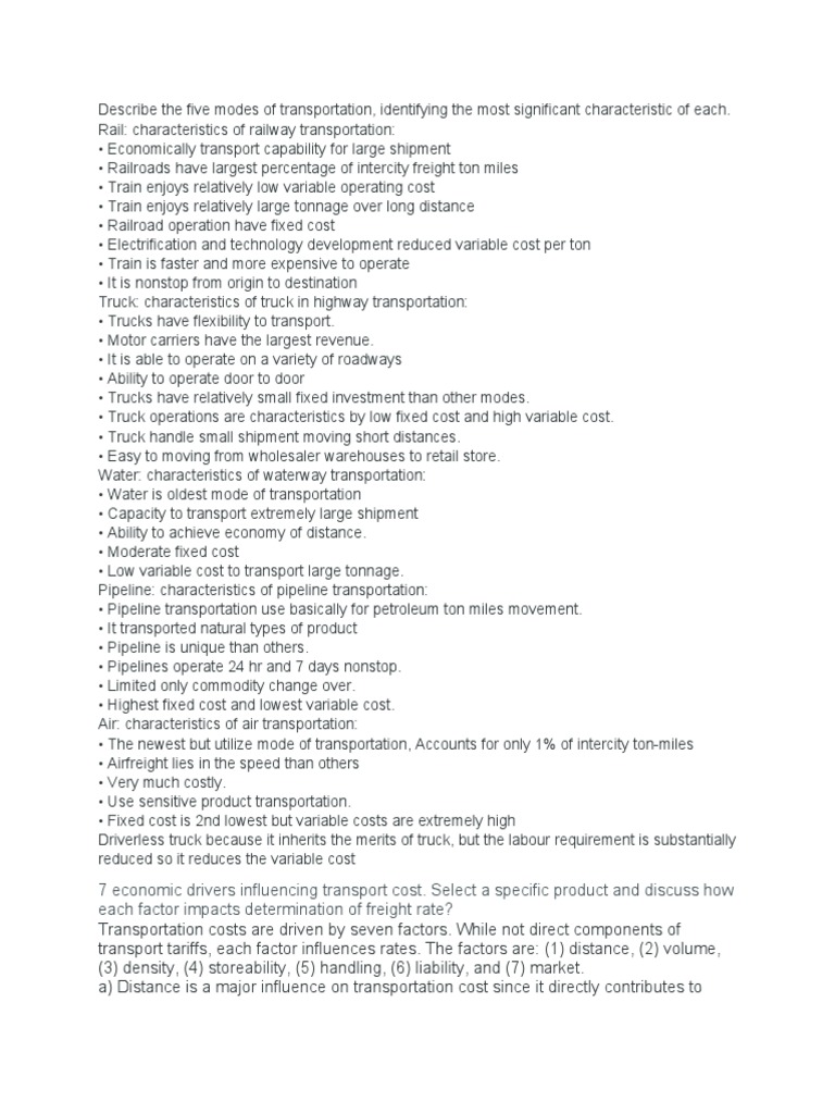 Describe The Five Modes of Transportation | PDF | Cargo | Transport