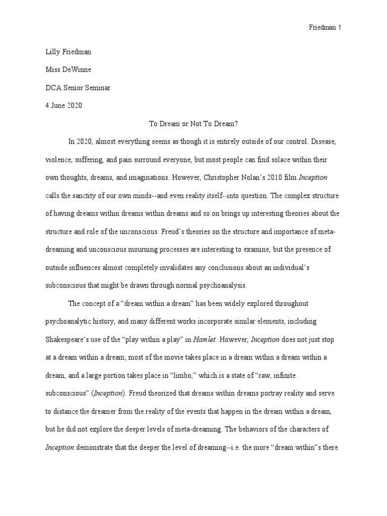 Inception Paper 1 | Download Free PDF | Psychoanalysis | Unconscious Mind