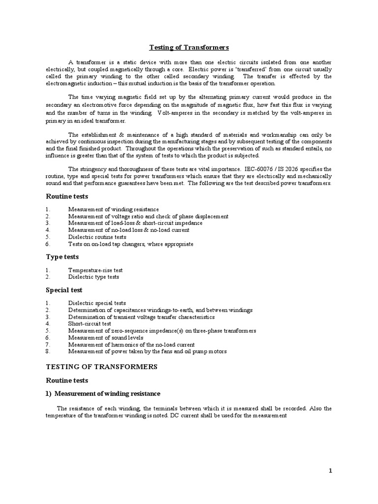 Testing of Transformers | PDF | Transformer | Electrical Impedance