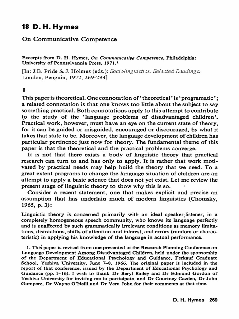 Hymes (1972) On Communicative Competence PDF | PDF | Language ...