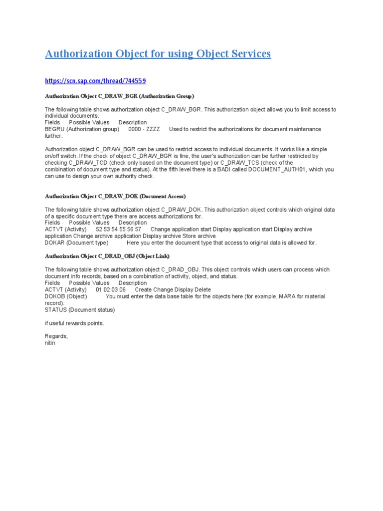 Authorization Object For Using Object Services Pdf 5543