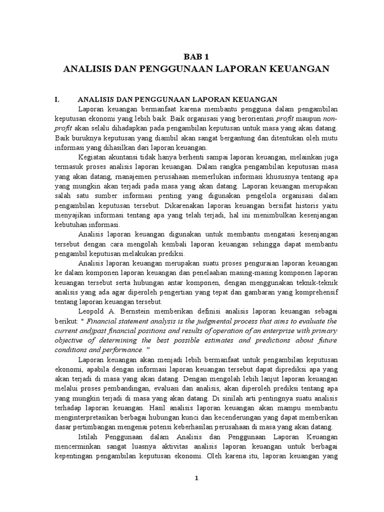 Bab 1 - Analisis Dan Penggunaan Laporan Keuangan | PDF | Pengelolaan Keuangan & Uang