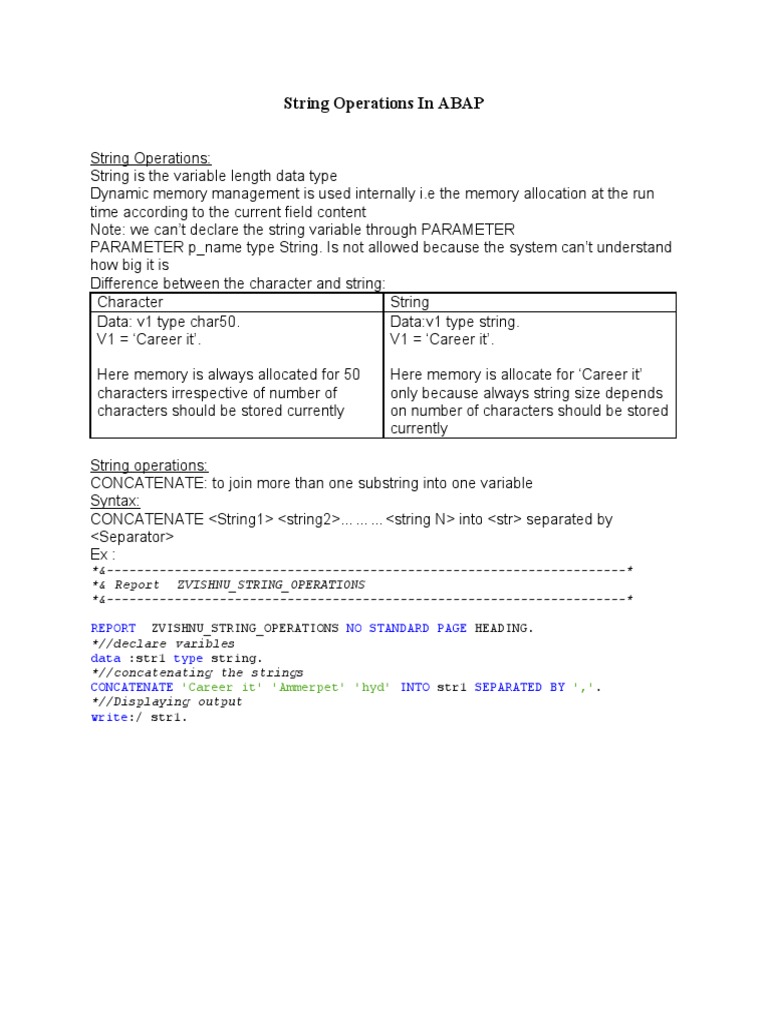 String Operations in ABAP | PDF | String (Computer Science) | Variable ...