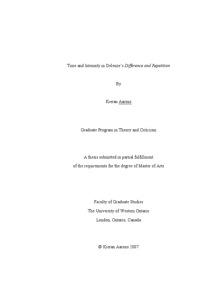 Time and Intensity in Deleuze's Difference and Repetition (Kieran ...