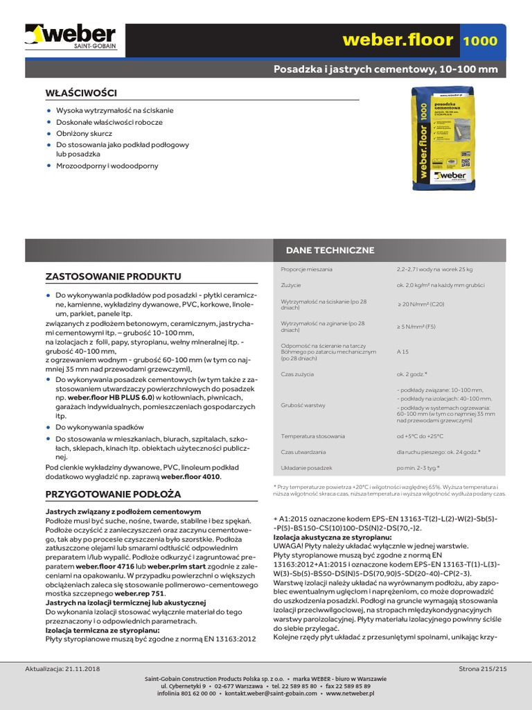 Printable Sheet Weber Floor 1000 | PDF