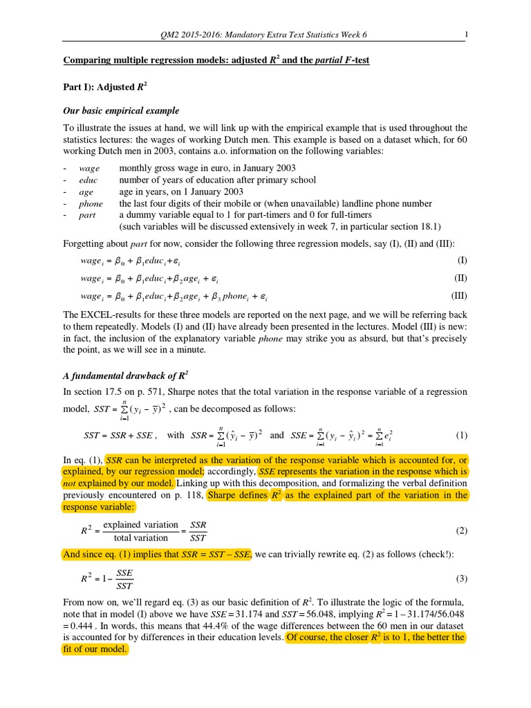 Our Basic Empirical Example: Comparing Multiple Regression Models: Adjusted R and The Partial F ...