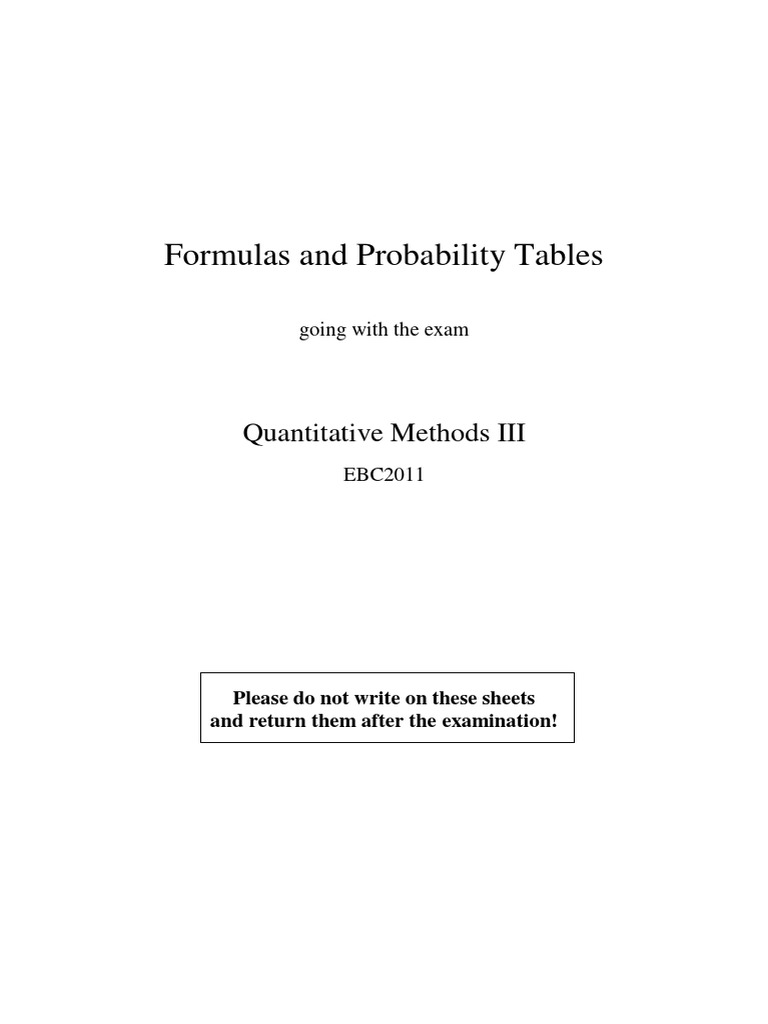 Formulas and Probability Tables: Quantitative Methods III | PDF | Ordinary Least Squares ...