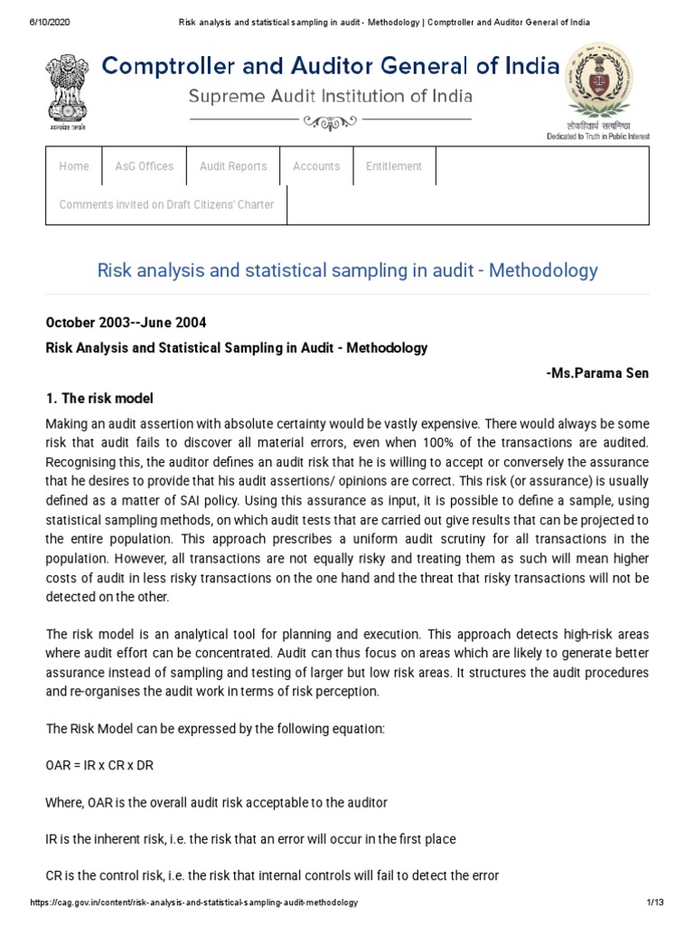 Risk Analysis and Statistical Sampling in Audit - Methodology ...