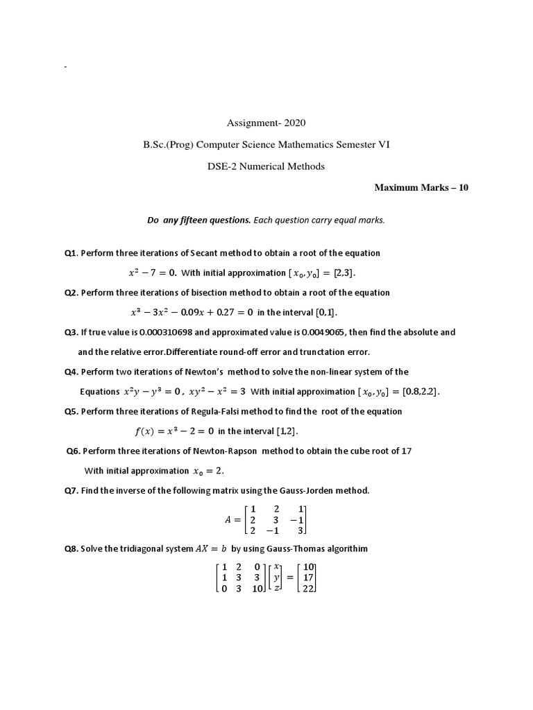 B.SC (Prog) Computer Science VI Sem - Assignment | PDF | Numerical ...