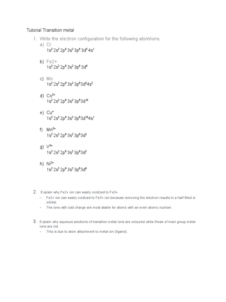 Tutorial Transition Metal | PDF