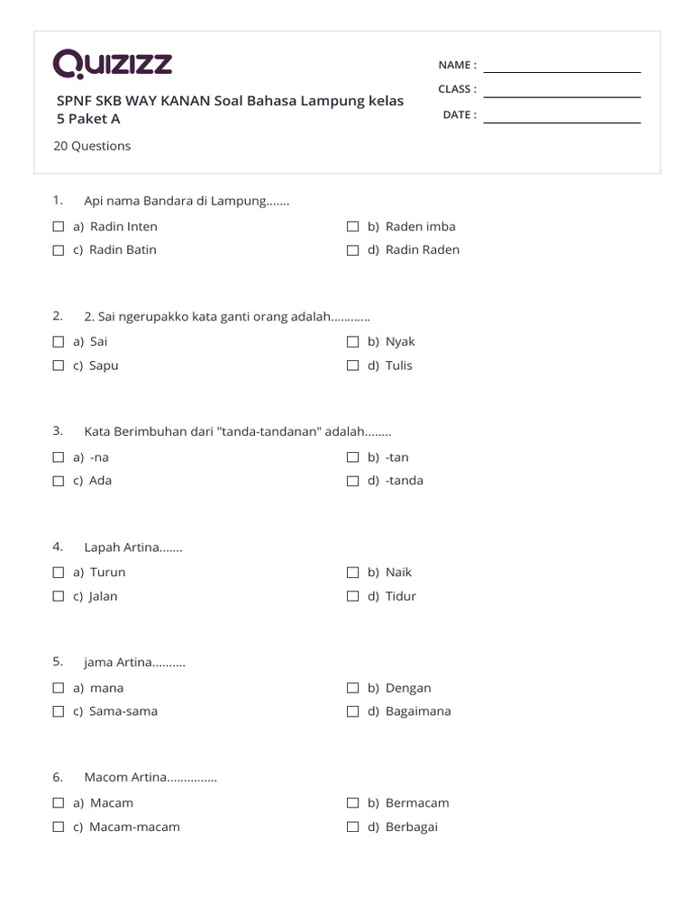 SPNF SKB WAY KANAN Soal Bahasa Lampung Kelas 5 Paket A - Print ...