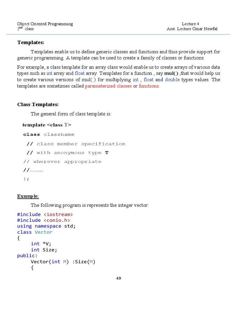 Templates Int Float Int Float Double Pdf Array Data Structure Object Oriented Programming