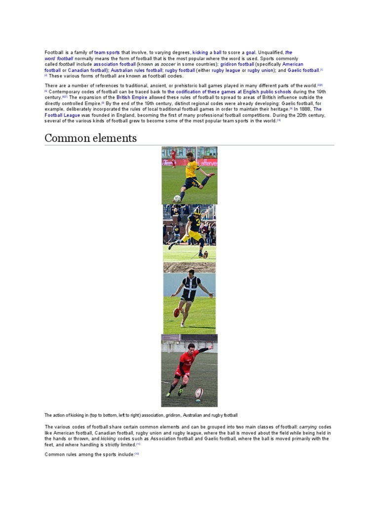 Common Elements: Football Is A Family of | PDF | Competitive Games ...