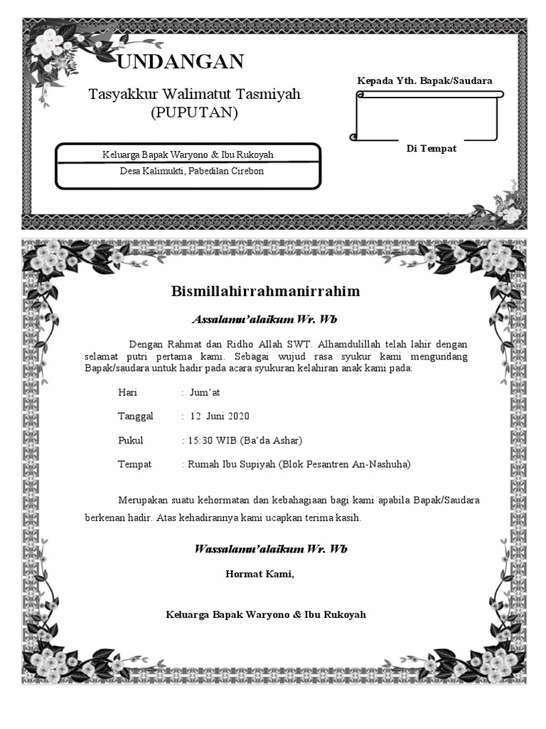Undangan Puputan Bayi Frame Terbaru 2020 | PDF | Memasak, Makanan ...