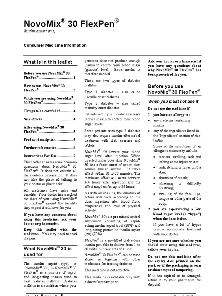 Novo Mix 30 Flex Pencmi 10 | PDF | Diabetes | Medical Specialties
