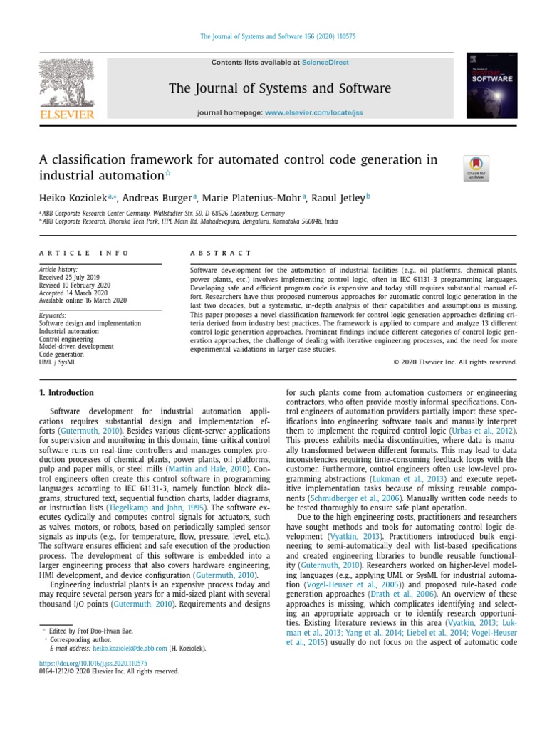 A Classification Framework For Automated Control Code Generation | PDF ...