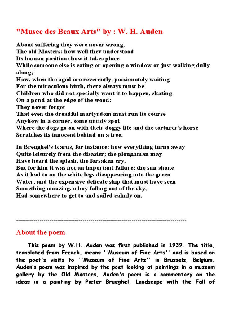Auden's "Musee des Beaux Arts" Analysis | PDF