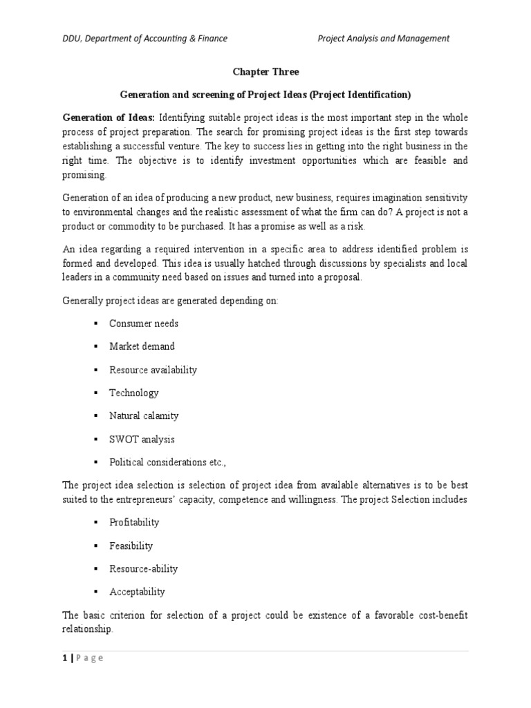 Project Idea Generation and Screening | PDF | Entrepreneurship | Economics