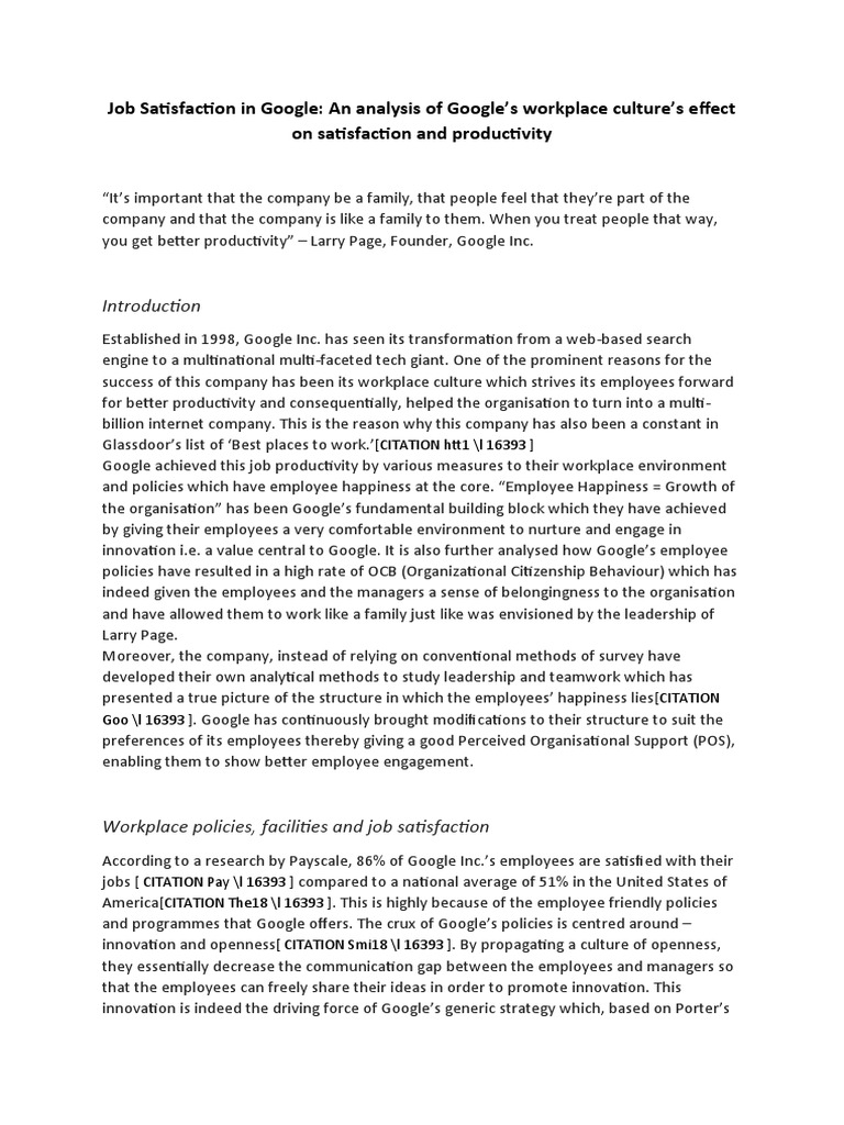 Google Employee Satisfaction Insights | PDF | Job Satisfaction | Employment