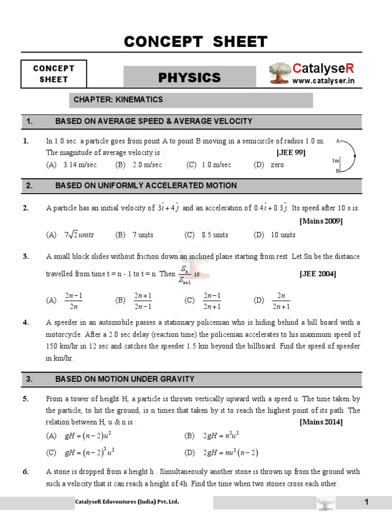 Physics Kinematics Concept Sheet | PDF | Acceleration | Projectiles