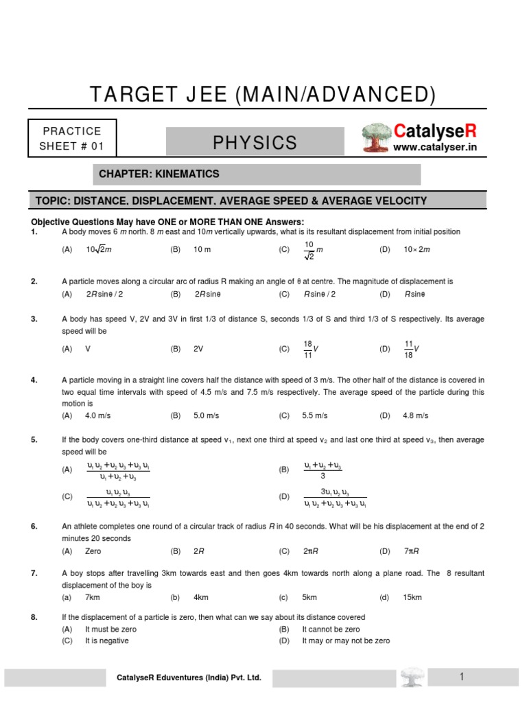 CT - Kinematics - Kinematics Practice Sheet - 10062020 - Physics - Kinematics - Sheet - 1 To 10 ...