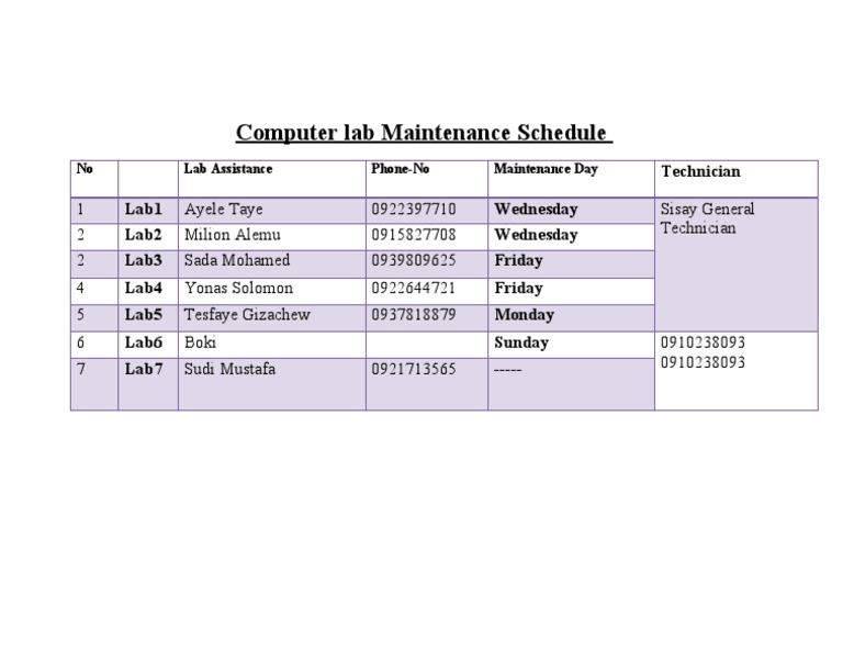 Computer Lab Maintenance Schedule | PDF