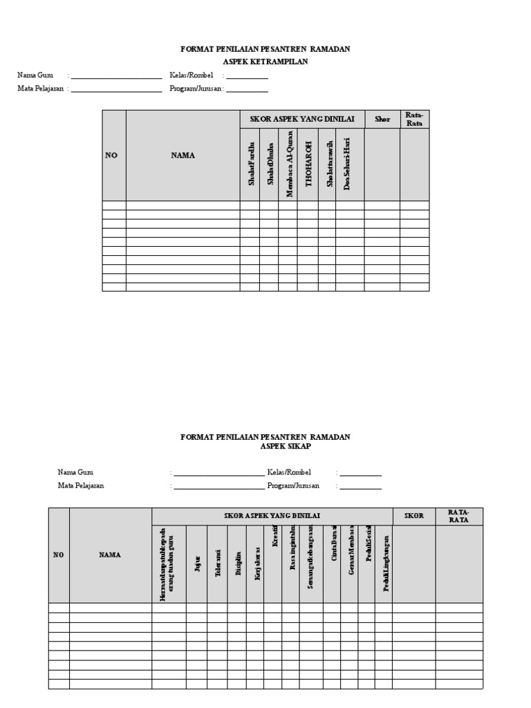 Format Penilaian Pondok Ramadan | PDF