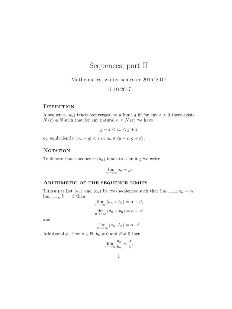 Sequences, Part II: Mathematics, Winter Semester 2016/2017 11.10.2017 | PDF | Mathematical Logic ...