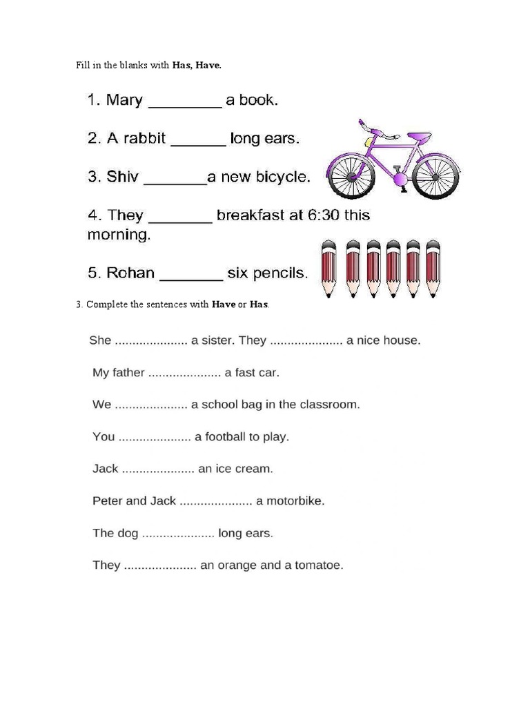 Fill in The Blanks With Has, Have | PDF