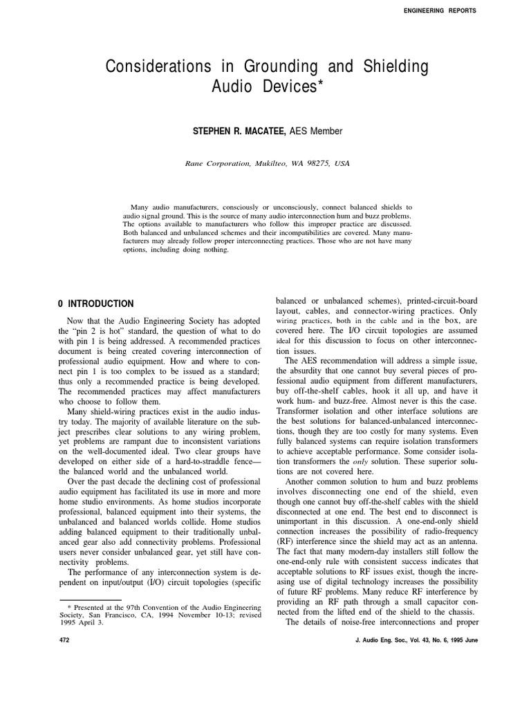 Audio Grounding & Shielding Guide | PDF | Electrical Connector | Power ...