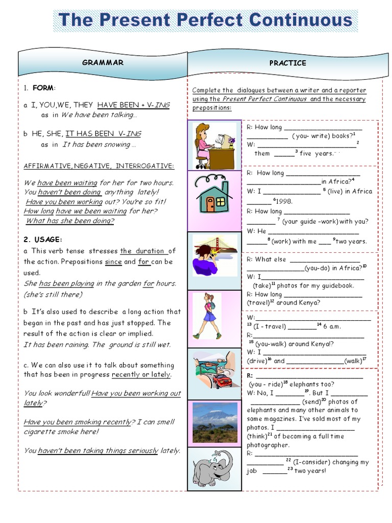 Present Perfect Continuous Grammar Guide | PDF | Grammar | Language ...