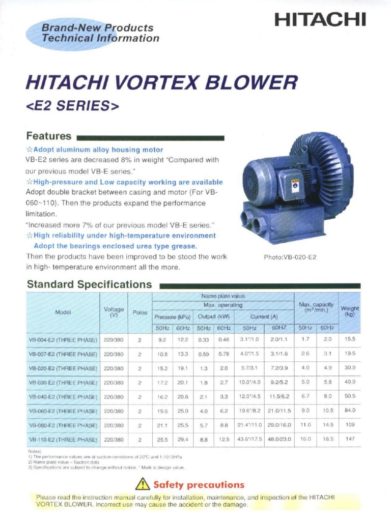 Hitachi-Vortex Blower-E2 Series | PDF