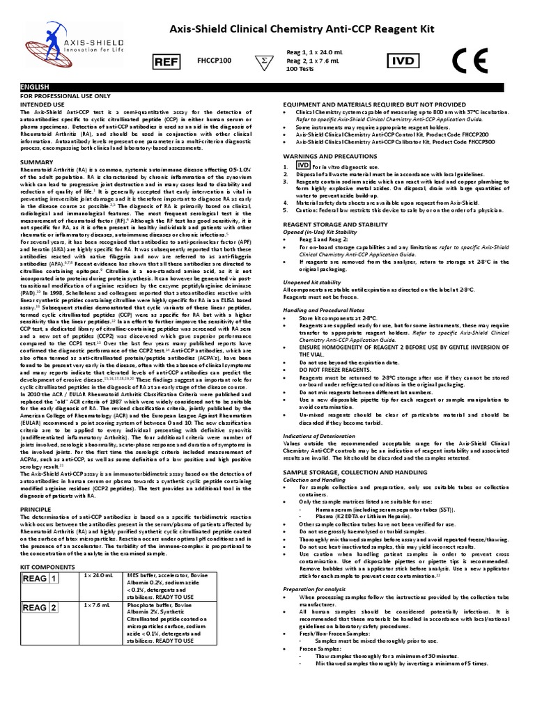 Axis-Shield Clinical Chemistry Anti-CCP Reagent Kit: English | PDF ...