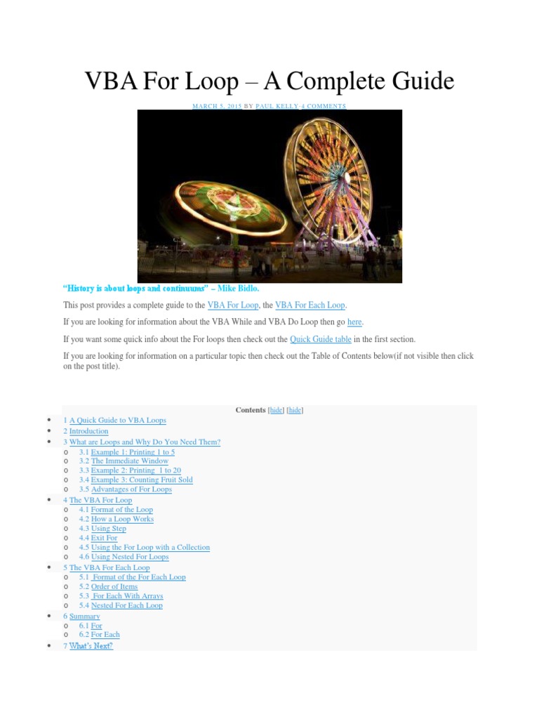 VBA For Loop - A Complete Guide: "History Is About Loops and Continuums ...