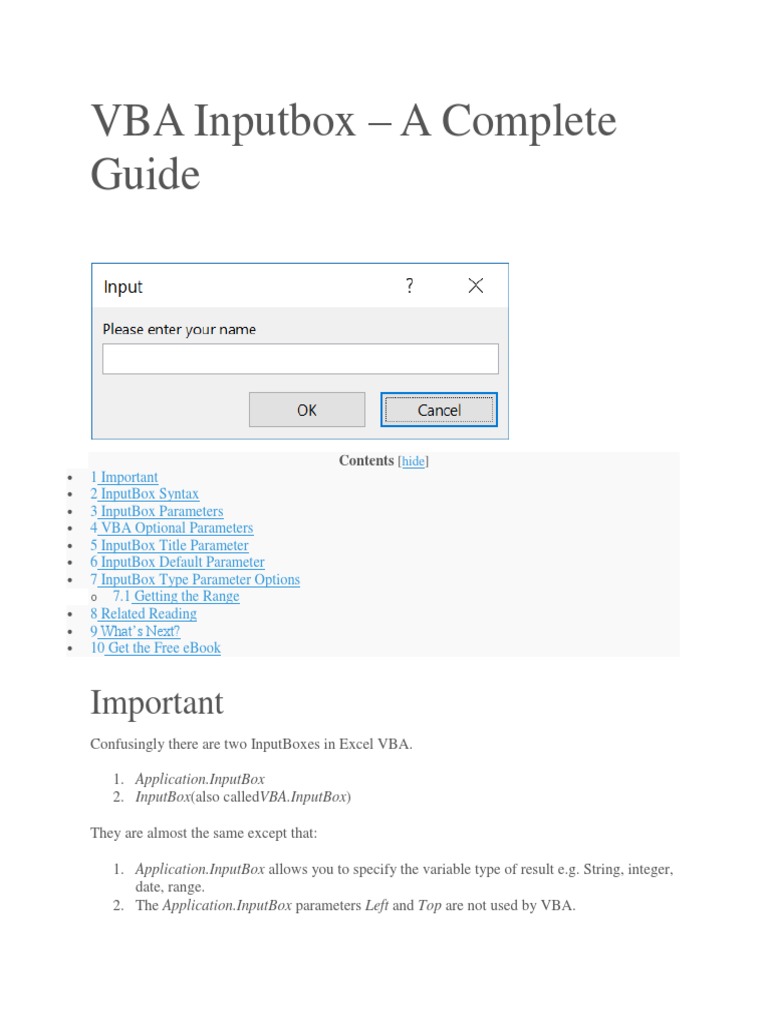 Vba Inputbox A Complete Guide Pdf Parameter Computer Programming 5342